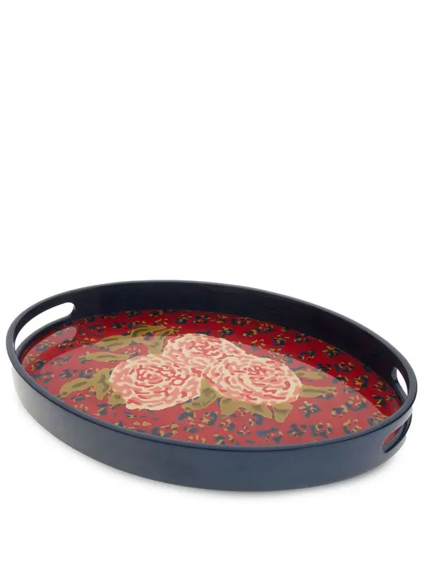 LISA CORTI Leopard Flower Wood Tray - Red