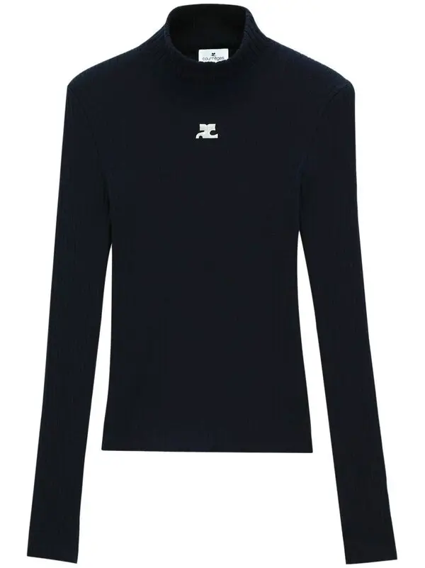 COURREGES Logo-embroidered Ribbed Sweater - Blue