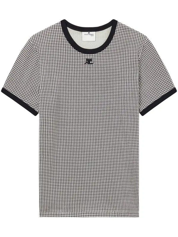COURREGES Houndstooth-pattern Cotton T-shirt - Black