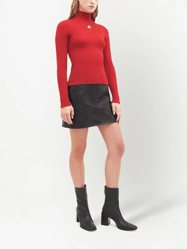 COURREGES Logo-patch Mock-neck Pullover - Red