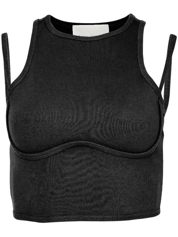 FLEUR DU MAL Strappy Ribbed Tank Top - Black