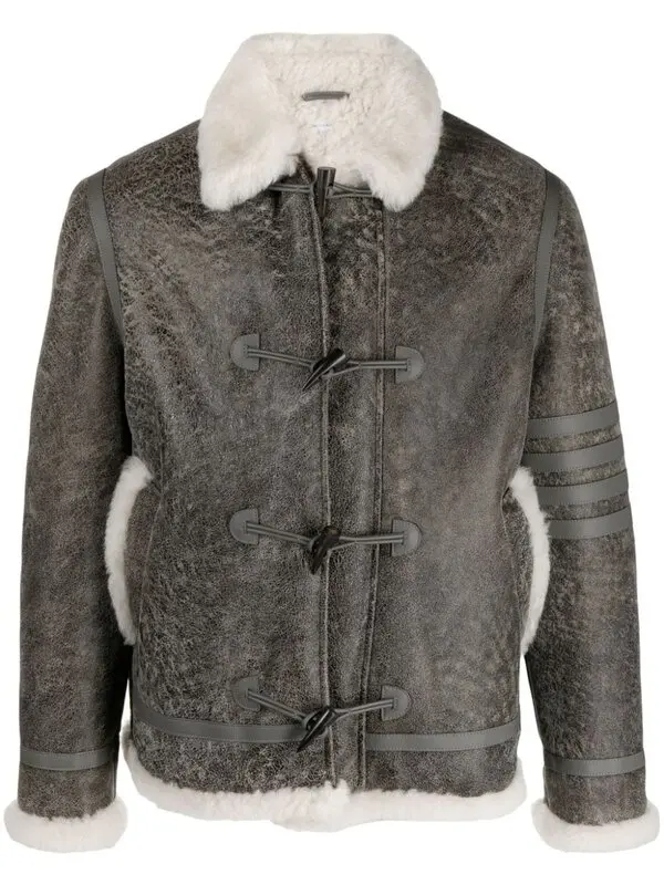 Thom Browne Shearling-trim Leather Jacket