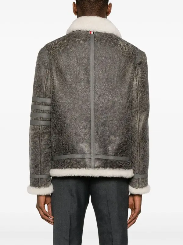 Thom Browne Shearling-trim Leather Jacket