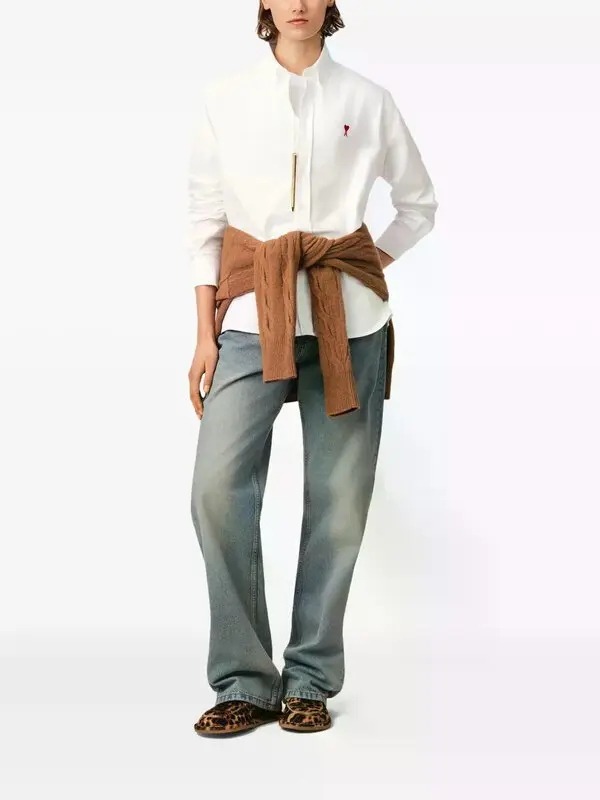 AMI Paris De Coeur Embroidered Button-down Shirt - White