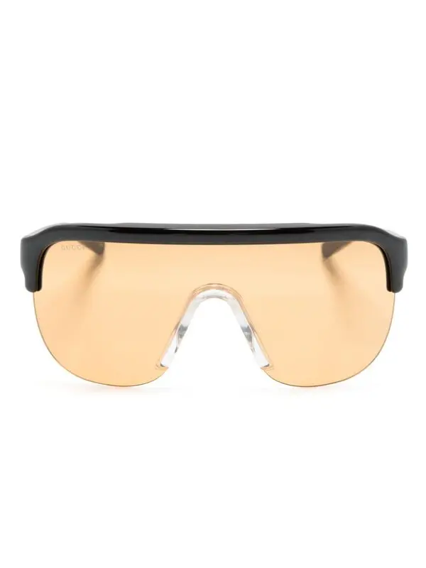 Gucci Half-rimless Shield-frame Sunglasses - Black