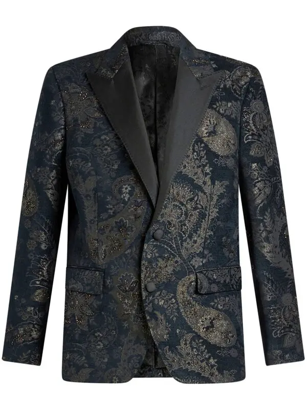 Etro Peak-lapel Jacquard Blazer - Blue