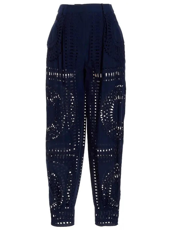 Alberta Ferretti Embroidered Cotton Blend Pants - Blue