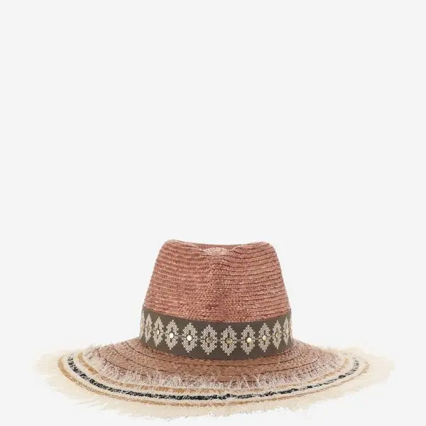 FERRUCCIO VECCHI Straw And Viscose Hat With Embroidery - Red