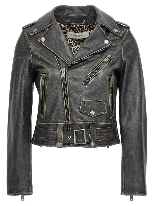 GOLDEN GOOSE Destiny Slim Leather Biker Jacket - Black