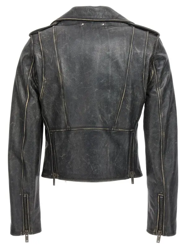 GOLDEN GOOSE Destiny Slim Leather Biker Jacket - Black