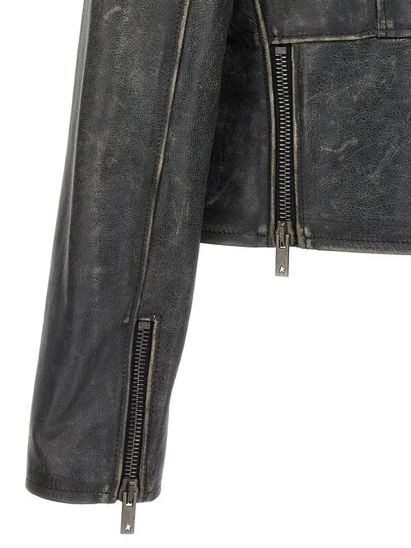 GOLDEN GOOSE Destiny Slim Leather Biker Jacket - Black