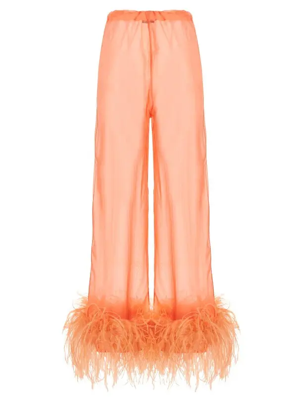 Oseree Feather Silk Wide Leg Pants - Pink