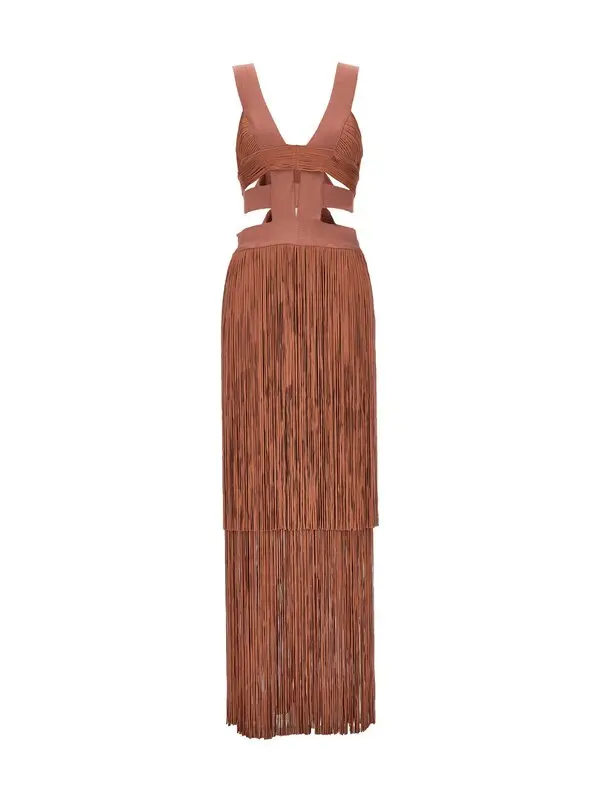 Herve Leger Low Waist Banded Fringe Dress In Pink 58% Off