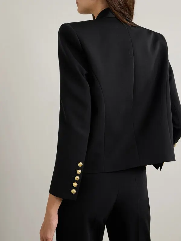 Balmain Embellished Satin-trimmed Grain De Poudre Wool Jacket