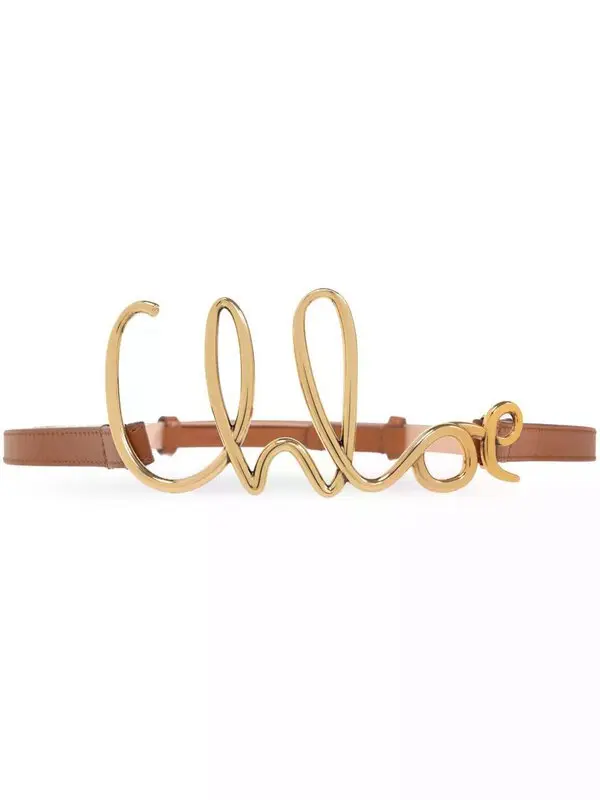 Chloé Logo Buckle Leather Belt - Neutrals