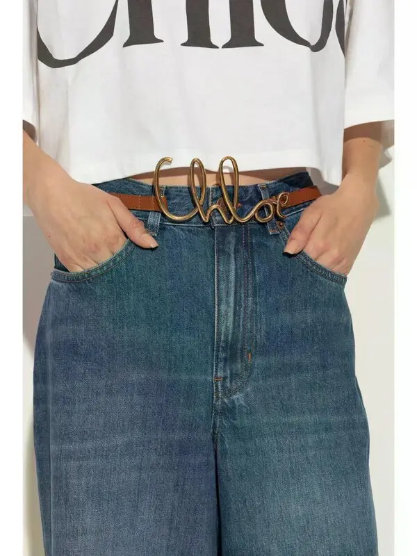 Chloé Logo Buckle Leather Belt - Neutrals