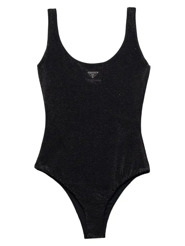 Prada Triangle-logo Rhinestone Swimsuit - Black