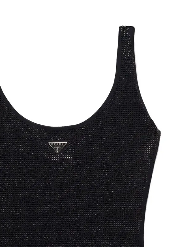 Prada Embellished Jersey One-piece Swimsuit With Triangle Logo - Black