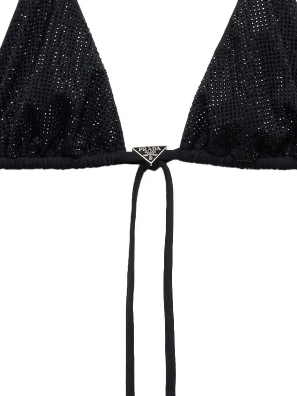 Prada Logo-plaque Rhinestone-embellished Bikini Top - Black
