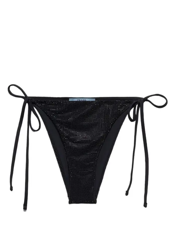Prada Logo-plaque Side-tie Bikini Bottom - Black