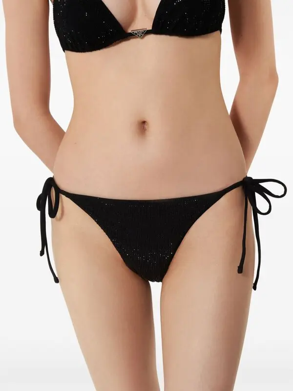 Prada Logo-plaque Side-tie Bikini Bottom - Black