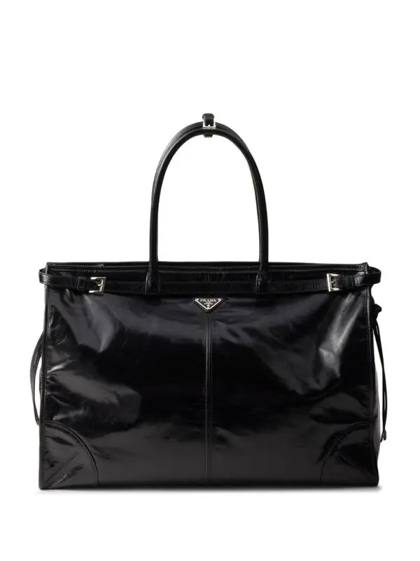 Prada Triangle-logo Leather Tote - Black