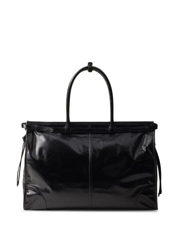 Prada Leather Tote Bag With Triangle Logo - Black