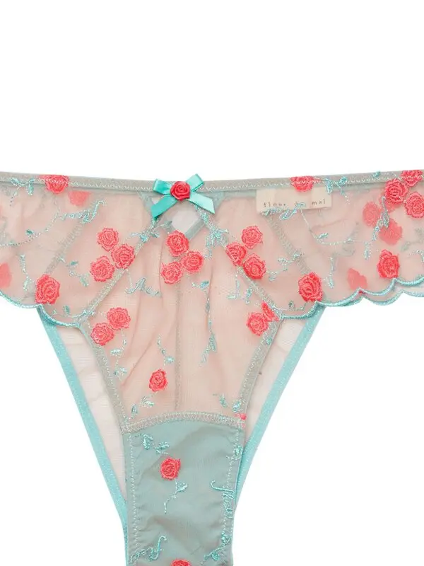 FLEUR DU MAL Rose And Vine Embroidered Cheeky Briefs