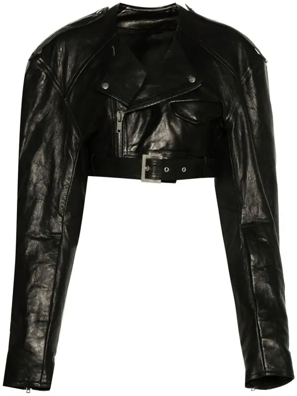 Rick Owens Collarless Cropped Biker Jacket - Black