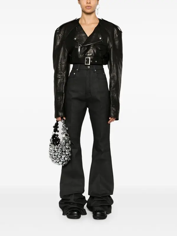 Rick Owens Collarless Cropped Biker Jacket - Black