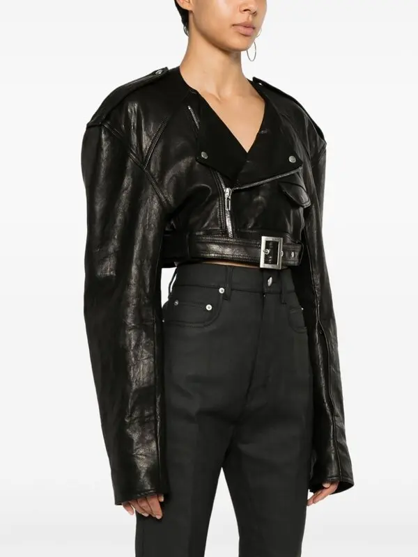 Rick Owens Collarless Cropped Biker Jacket - Black