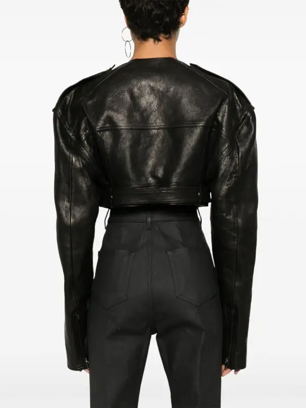 Rick Owens Collarless Cropped Biker Jacket - Black