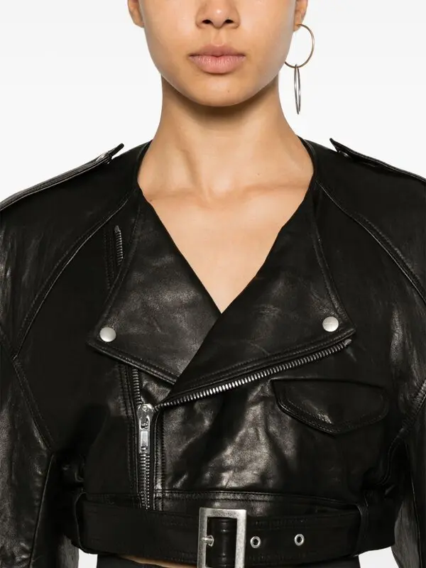 Rick Owens Collarless Cropped Biker Jacket - Black