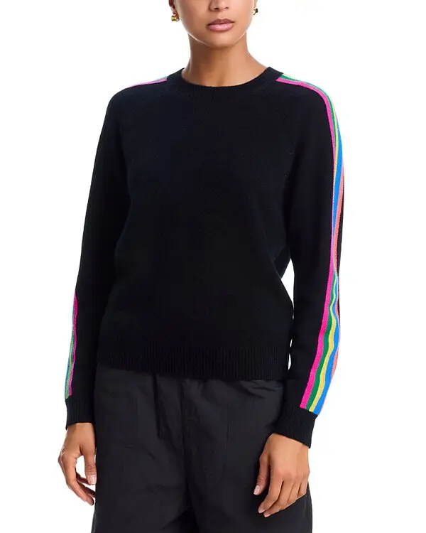 Aqua 100% Cashmere Rainbow Stripe Sweater - Black Multi