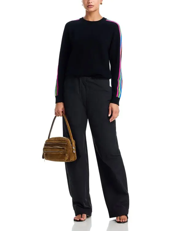Aqua 100% Cashmere Rainbow Athletic Stripe Sweater Exclusive