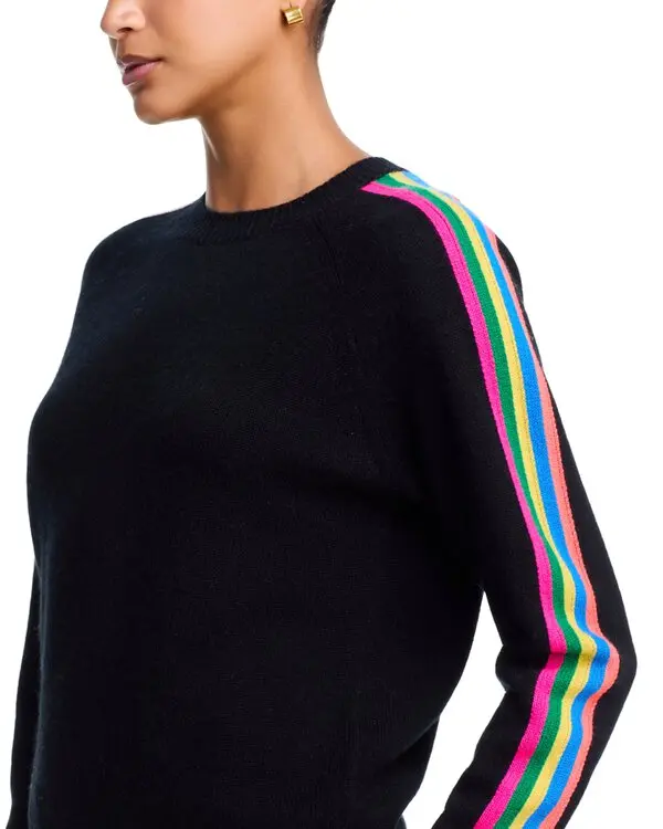 Aqua 100% Cashmere Rainbow Athletic Stripe Sweater Exclusive