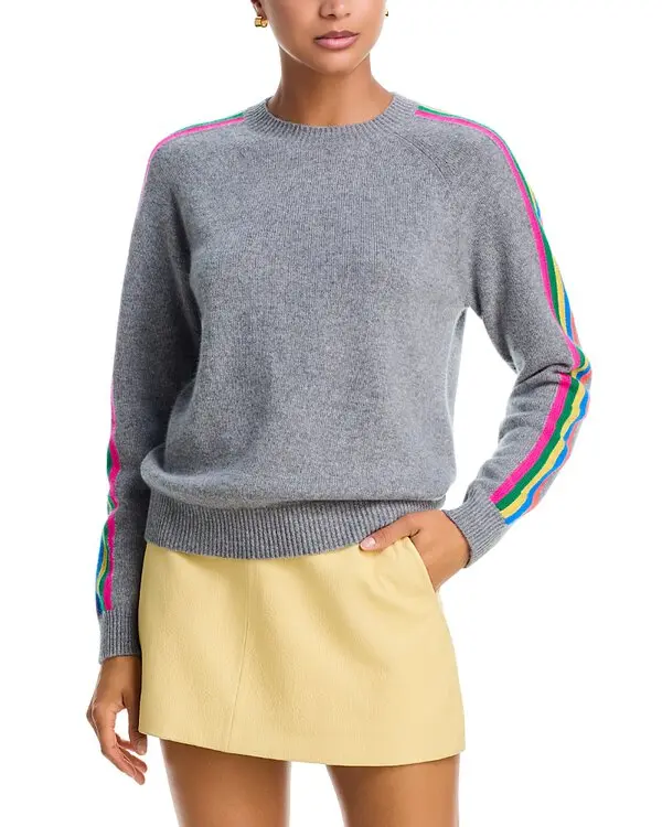 Aqua 100% Cashmere Rainbow Stripe Sweater - Medium Grey Multi