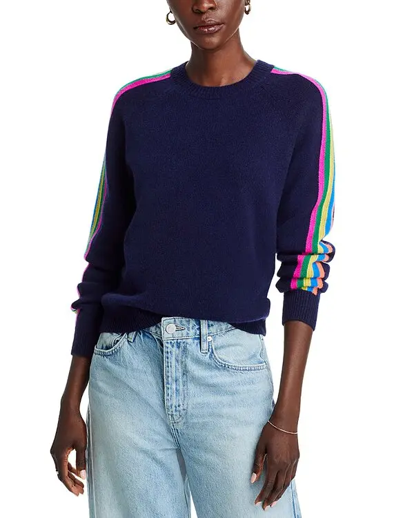Aqua 100% Cashmere Rainbow Stripe Sweater - Peacoat