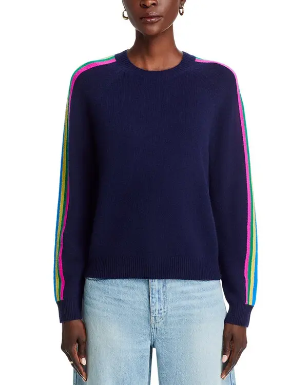 Aqua 100% Cashmere Rainbow Stripe Sweater - Peacoat