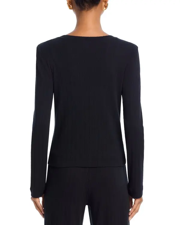 LESET Pointelle Crewneck Cardigan - Black
