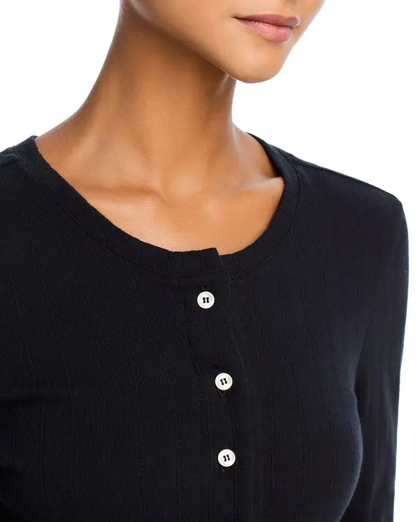 LESET Pointelle Crewneck Cardigan - Black