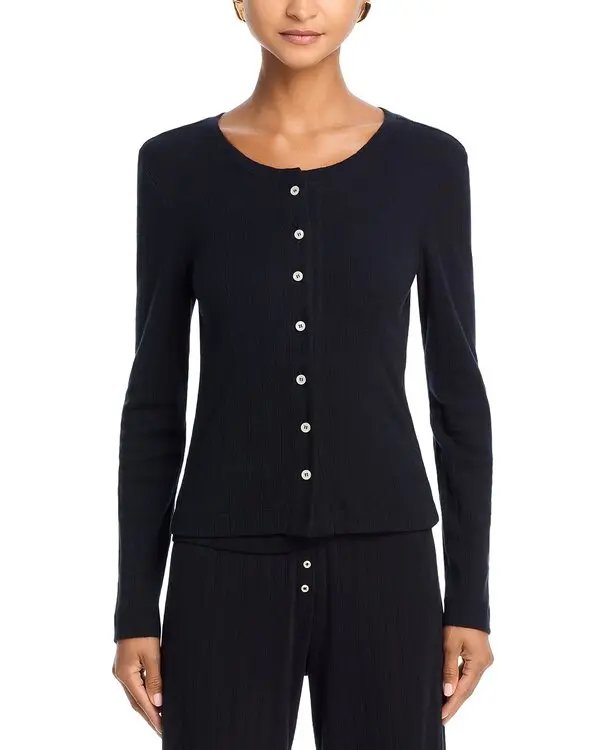 LESET Pointelle Crewneck Cardigan - Black