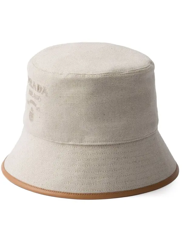 Prada Logo-embroidered Bucket Hat - Neutrals