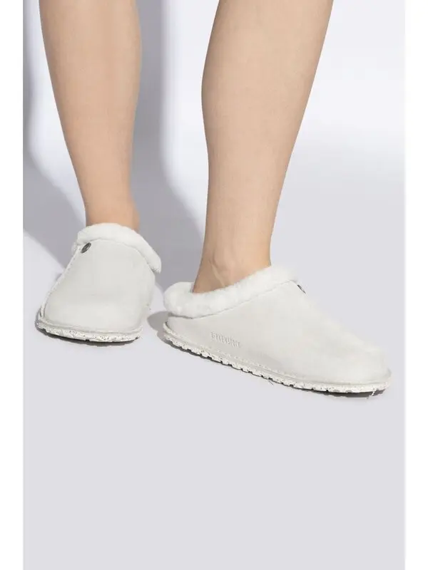 BIRKENSTOCK Suede Shearling Slippers - White
