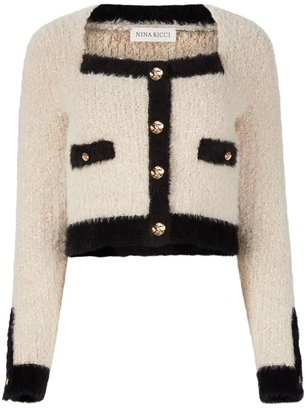 Nina Ricci Square Neck Tweed Cardigan