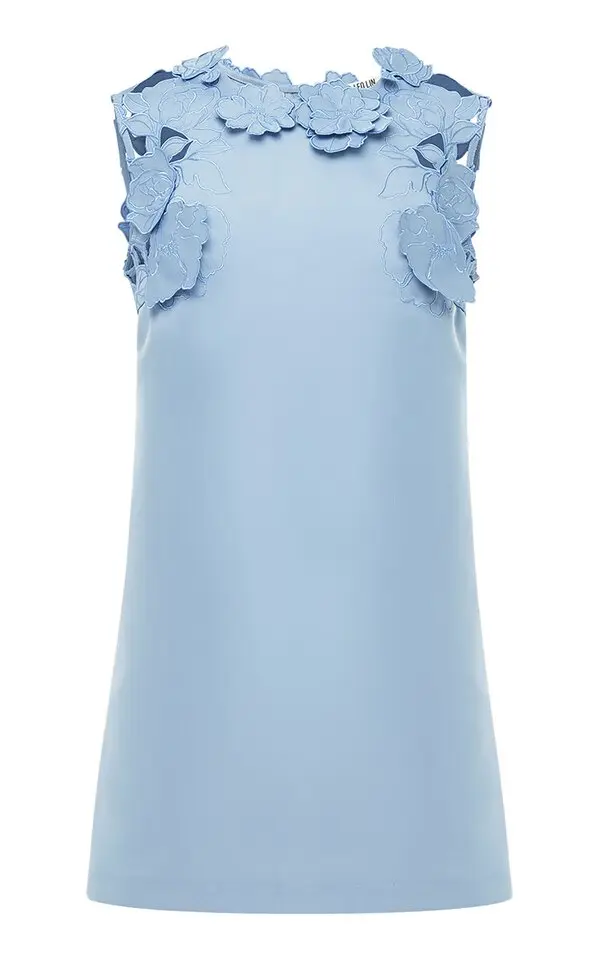 leo lin chloe floral-appliqud crepe mini dress Chloe Floral-Appliqud Crepe Mini Dress By Leo Lin