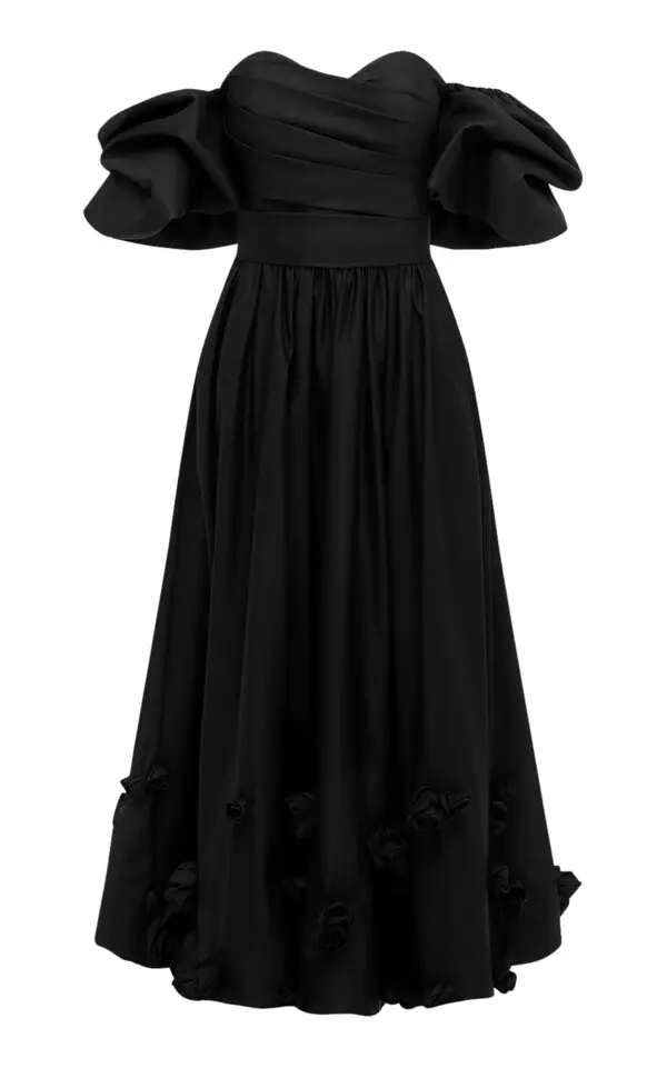 Leo Lin Miranda Off-The-Shoulder Crepe Midi Dress - Black | Editorialist