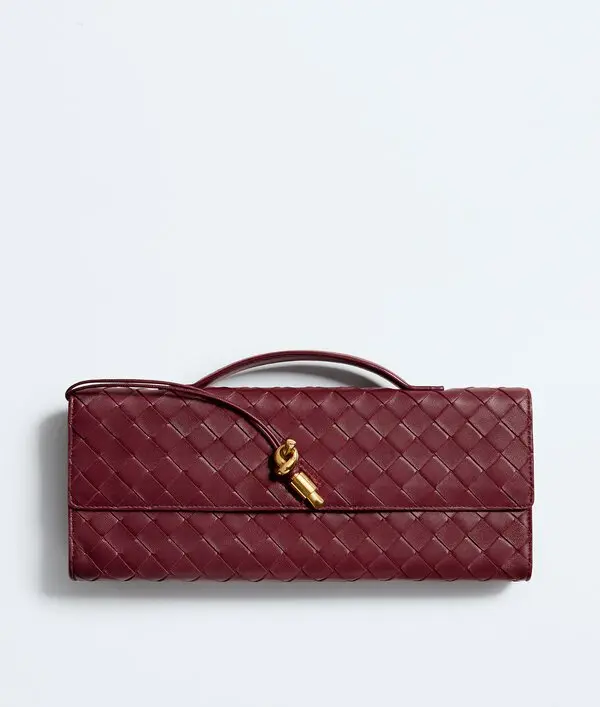 Bottega Veneta Andiamo Intrecciato Leather Clutch - Barolo