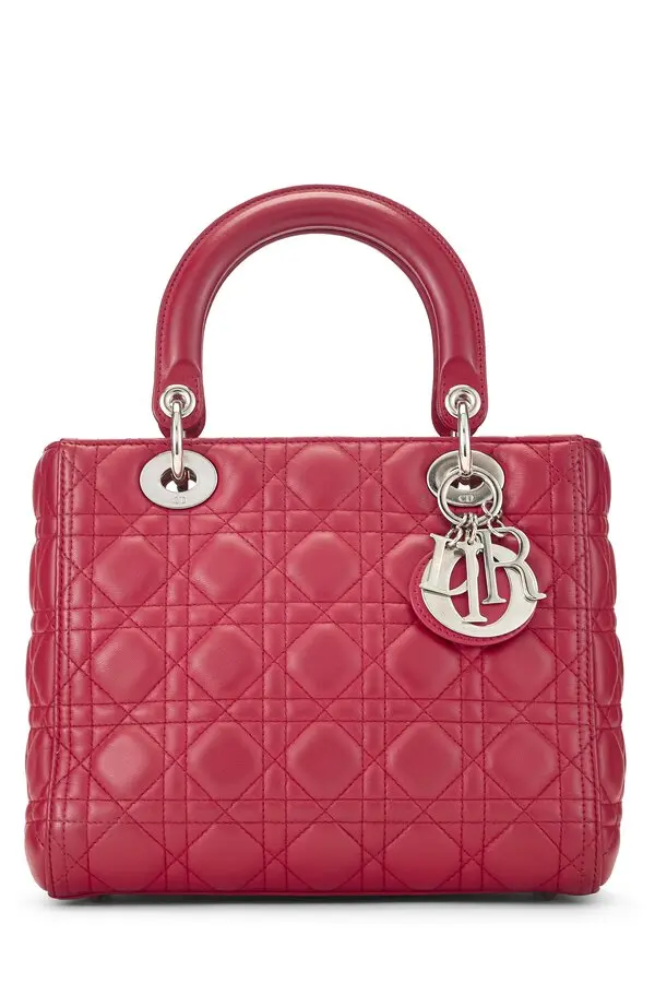 Dior Cannage Quilted Lambskin Lady - Red