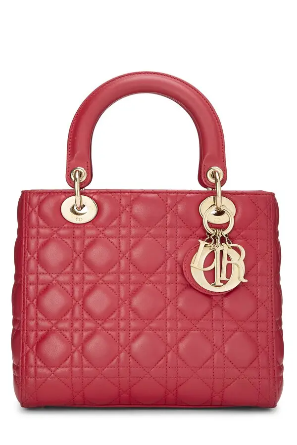 Dior Cannage Quilted Lambskin Lady - Red